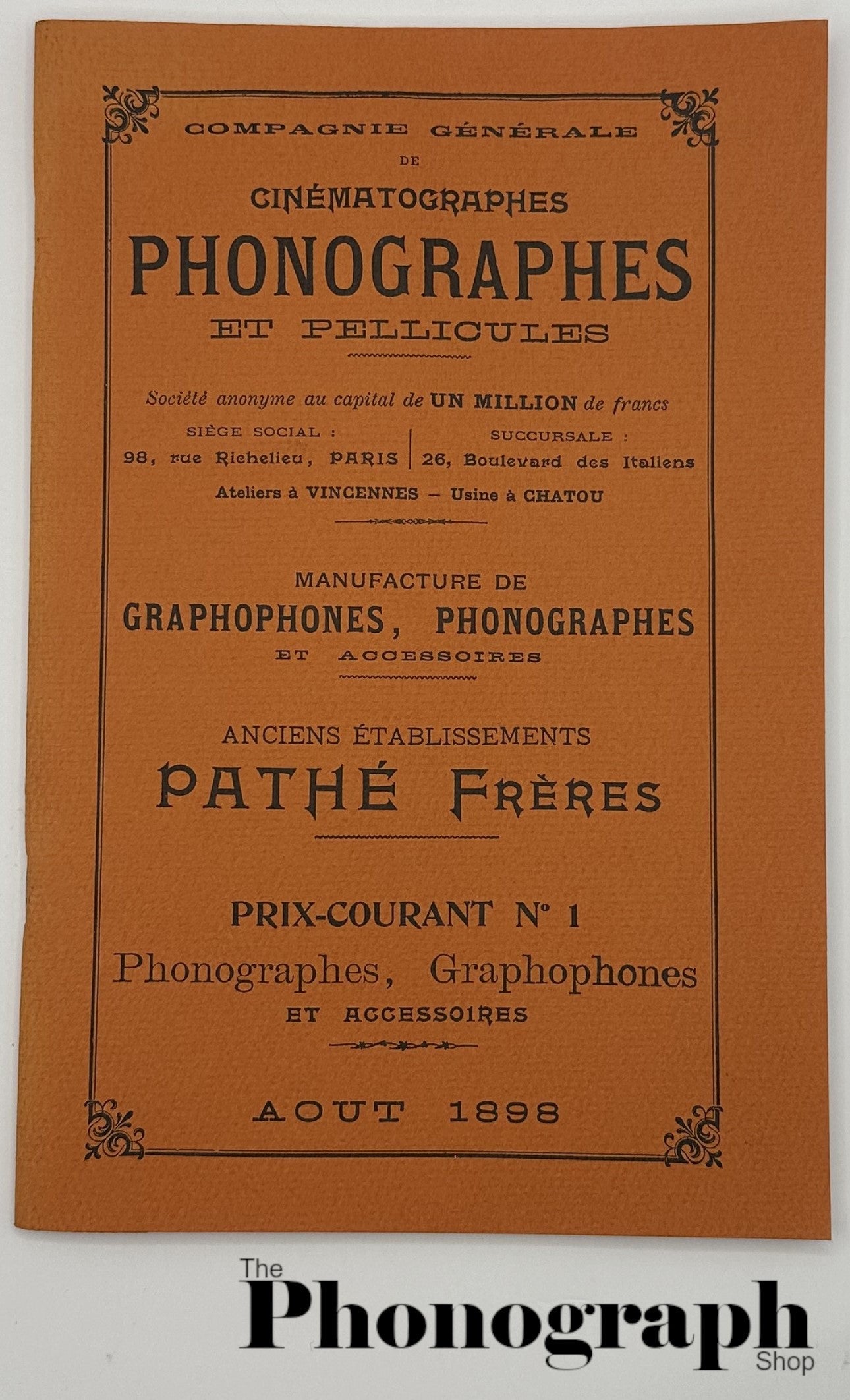 Pathe Catalog from 1898 - Reprint – The Phonograph Shop