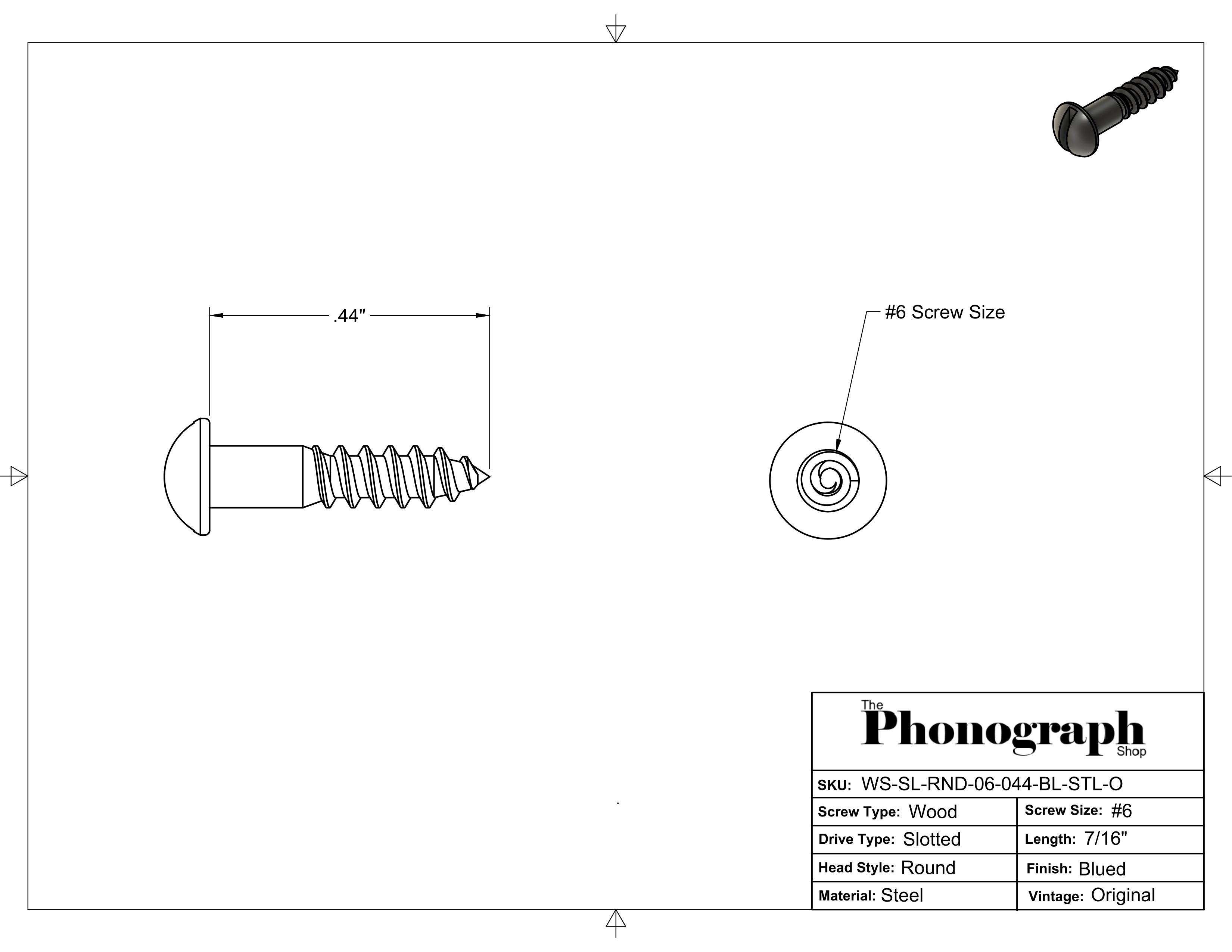 #6 x 7/16" Slotted Round Head Wood Screw (WS-SL-RND-06-044-BL-STL-O ...